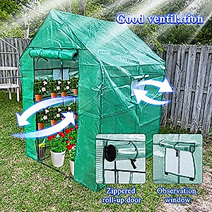 Greenhouses for Outdoors, PE Walk in Greenhouse with 2 Side Mesh Windows, Portable Green House with Anchors & Ropes Stands Up to Wind, 4.7x4.7x6.3FT