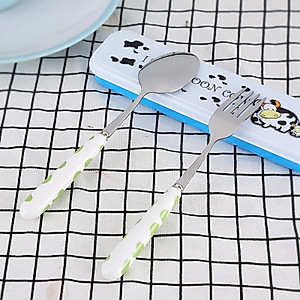 Children Flatware Set, Stainless Steel Fork Spoon with Storage Box Dinner Utensils Spoon Fork Set with Travel Case Toddler Travel Utensils for Kids Toddlers (Green)