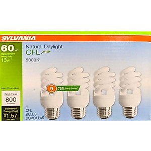 SYLVANIA 4-Pack 60-W Equivalent CFL Light Fixture Light Bulbs
