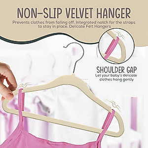 TechZoo 50 Premium Baby Velvet Hangers - 11" Inch Non-Slip Baby Hangers, Ultra-Slim Space-Saving Children Hangers - 360° Swivel Hook, Strong & Durable Infant & Toddler Clothes Hangers - Ivory