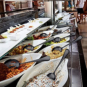 6 Pack Serving Spoons Set Includes 2 Serving Spoons 2 Slotted Serving Spoons and 2 Serving Forks Stainless Steel Buffet Dinner Restaurant Serving Spoons Set for Party Banquet, 8.7 Inch (Black)