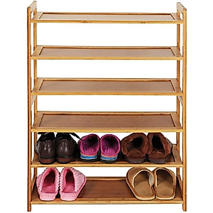 6 Tier Wood Bamboo Shelf Entryway Storage Shoe Rack Home Furniture Organizer Bench Holder Seat Natural Hallway Home
