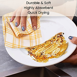 Cotton Clinic Assorted Kitchen Towels 5 Pack – Soft Absorbent Quick Drying Table & Kitchen Linen - Dish Towels, Dish Cloths, Tea Towel and Cleaning Towel with Hanging Loop – 16x28 / Yellow White