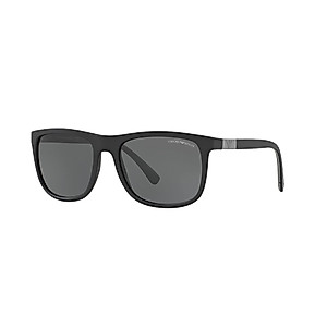 Emporio Armani Men's EA4079 Square Sunglasses, Matte Black/Grey, 57 mm
