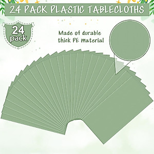 YIDAKO 24 Pack Sage Green Tablecloths Light Green Plastic Disposable Tablecloth Sage Rectangle Tables Cover for Birthday Bridal Wedding Baby Shower Party Decorations, 54 X 108Inch