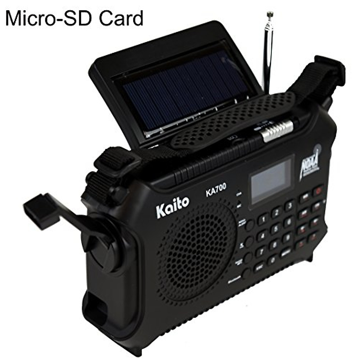 Kaito KA700 Bluetooth Emergency Hand Crank Dynamo & Solar Powered AM FM Weather NOAA Band Radio with Recorder and MP3 Player - Rugged Design for Hiking, Camping, Construction Sites, Etc. (Black)