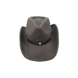 Western Hat Band for Cowboy Hats by Silver Canyon, Black Leather with Silver Star Concho and Studs