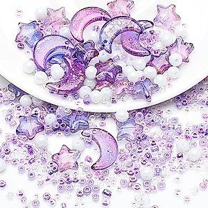 YUANZHIRUN 2200pcs Star Beads Moon Shape Glass Spacer Beads for Jewelry Making,Glass Seed Beads,Pearl Beads for DIY Bracelet Neacklace Earring(Purple Series)