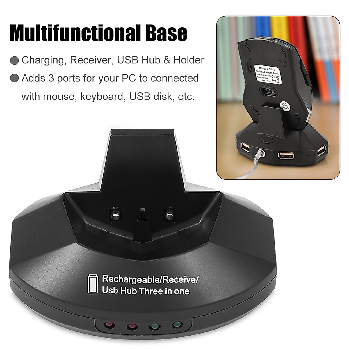 Ergonomic Design Wireless 2.4GHz Mouse USB Hub 3-Port Optical Mice ...