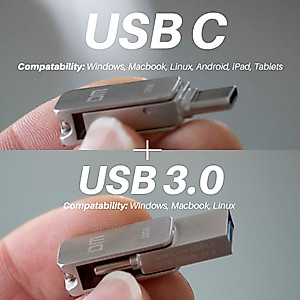USB C and USB 3.0 Waterproof 32GB Flash Drive – 2 in 1 Type C USB with Ultra-Fast Transfer Speed – Dynon Metrics Machined Alloy Casing OTG Memory Stick – for iPad, Android, MacBook, PC, iPhone 15