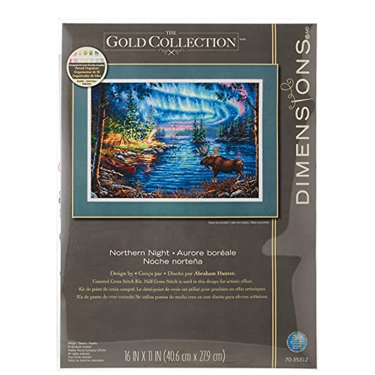 Dimensions Gold Collection Counted Cross Stitch Kit, Northern Night, 16 Count Dove Grey Aida, 16'' x 11'', Multicolored