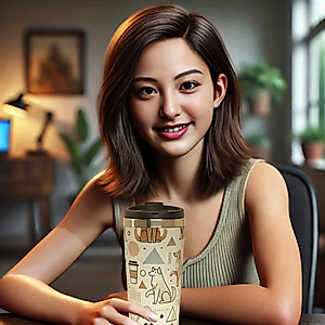 AetherSip 15 oz Dog Print Insulated Travel Mug; Cone-Shaped Stainless Steel Tumbler; Spill-Proof Flip Lid; Ideal for Coffee, Tea, and Cold Beverages