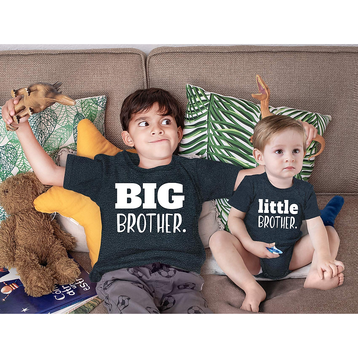 Big Brother Little Brother Shirts Matching Outfits Sibling Gifts Baby Set (Charcoal Black, Kids (3Y) / Baby (1-3M))