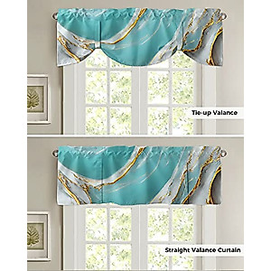 Tie Up Curtain Valance Window Topper 1 Panel 54x18in,Wild Agate Marble Stone Texture Adjustable Rod Pocket Short Window Shade Valances for Kitchen Bedroom Windows,Natural Abstract Aqua White Gold