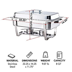 ALPHA LIVING 70014-GRAY 4 Pack 8QT Chafing Dish High Grade Stainless Steel Chafer Complete Set, 8 QT, Alpine Gray Handle
