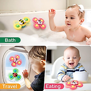 Hooku 3 PCS Baby Bath Spinner Toy with Rotating Suction Cup Spinning Top Toy Animal Spin Sucker Baby Bath Toys Dining Chairs Toys Windmill