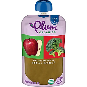 Plum Organics Stage 2 Organic Baby Food - Apple and Broccoli - 4 oz Pouch - Organic Fruit and Vegetable Baby Food Pouch