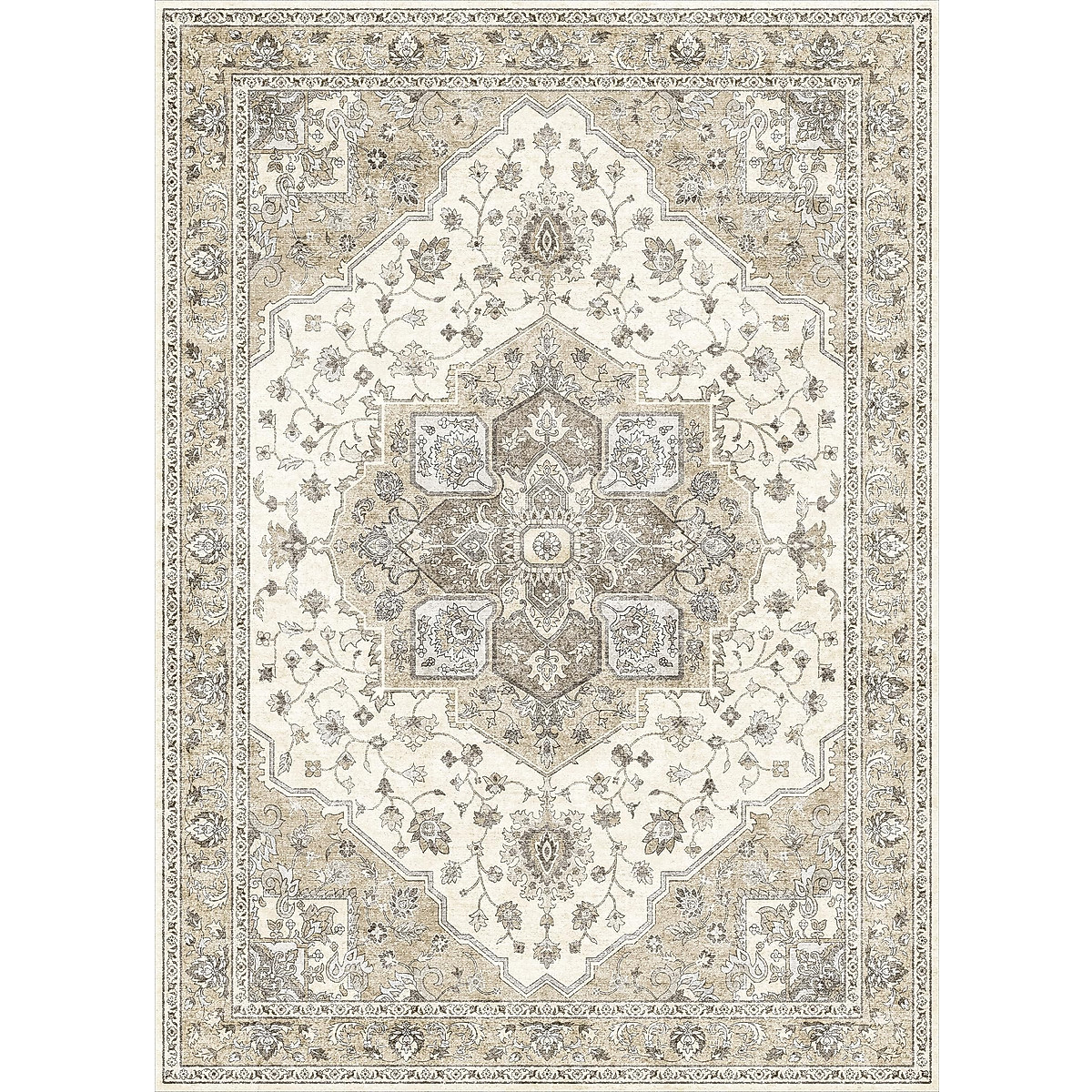 EZKLIN Washable Rug - Anti Slip 8x10 Area Rug, Machine Washable Area Rugs for Living Room, Stain Resistant Bedroom Rug (8'x10', Beige)