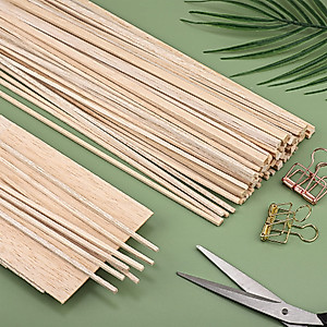 150 Pieces Balsa Wood Sticks Hardwood Square Wooden Craft Dowel Rods Unfinished Balsa Wood Sheets 12 Inch Thin Wood Strips 1/4 Inch 1/8 Inch for Crafts DIY Projects Models Making Supplies