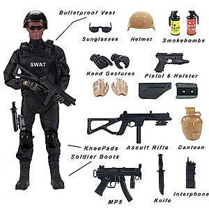 Liberty Imports 12-Inch Special Forces Military Action Figure Army Man Toy Soldier - 30 Articulation Points and 15 Weapons and Accessories (SWAT)