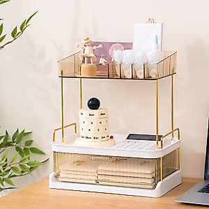 Citylife 2-Tier Bathroom Counter Organizer, Multi-Purpose Makeup Organizer Countertop, Skincare Organizers, Exquisite Vanity Organizer, Amber