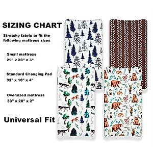 4 Pack Changing Pad Covers Woodland Forest Animals Wood Neutral Unisex Fitted Baby Changing Pad Cover Set for Baby Boys or Girls