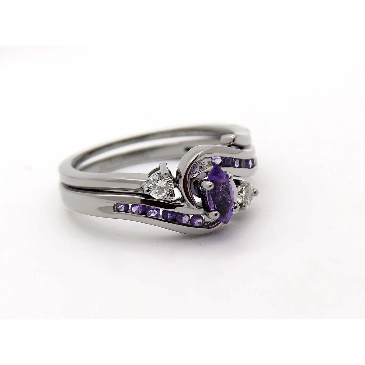 Dazzlingrock Collection Black Rhodium Plated 6X3 MM Marquise Amethyst, Round Amethyst and Diamond Set, 10K White Gold, Size 9