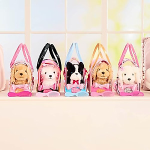 Pucci Pups – Cocker Spaniel Stuffed Puppy with Pink and Gold Dotted Stuffed Animal Bag