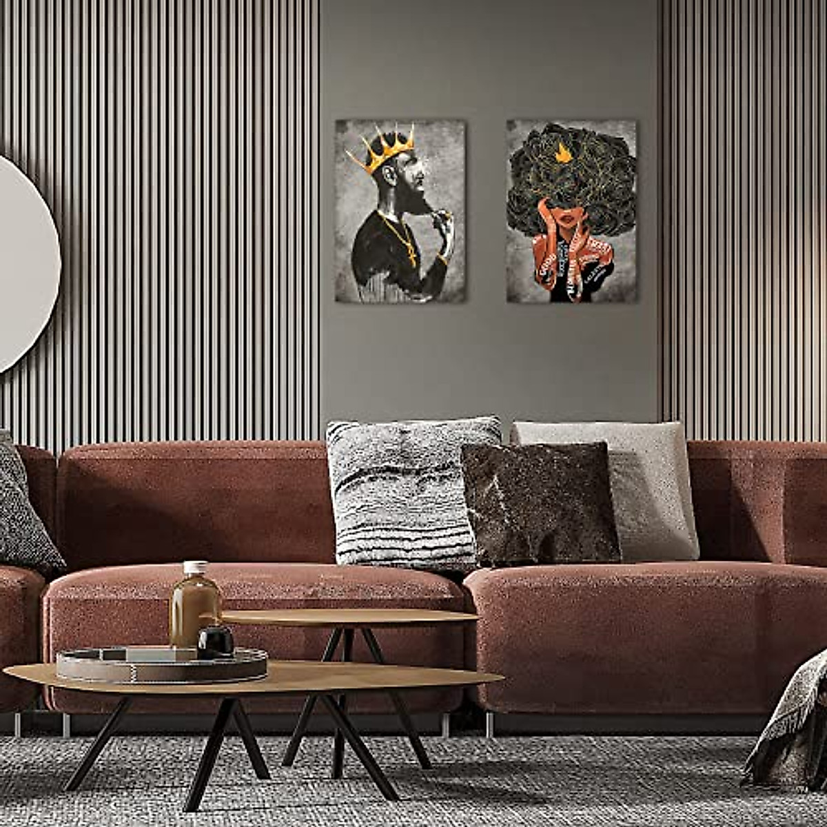 Framed African American Wall Art Black King and Queen Men Women Girl Canvas Wall Art Painting Picture Artwork Inspirational Afro Poster Wall Art Decor for Living Room Bedroom Office Home Decoration