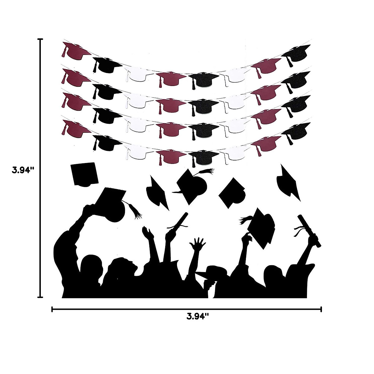 Maroon Graduation Party Decorations/Maroon Grad 2023 4pcs Graduation Hat Banner Garlands Glitter Burgundy White Black for 2023 Graduation Party Supplies