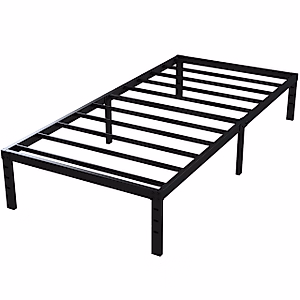 Upcanso Twin Bed Frame No Box Spring Needed, 14 Inch Heavy Duty Metal Platform Bed Frame Twin Size with Storage, 2500lbs Steel Slats Support, Easy Assembly, Black