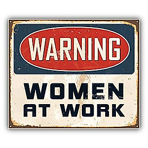 DG Graphics Warning Women at Work Vintage Sign Art Decor 5'' x 4'' Magnet Vinyl Magnetic Sheet for Lockers, Cars, Signs, Refrigerator