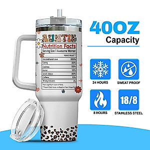 99OWL Cool Aunts Retro Leopard Nutrition Facts, Gift Daisy Black Handle Cups Print Heart Auntie Coffee For, Tumbler 40 Oz With Handle Lid And Straw, Aunt Gifts