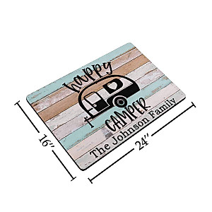 Artsadd Custom Your Family Name Doormat Personalized Camper Funny Door mat,Happy Camper, 24 x 16 Inches Indoor Outdoor Welcome Rug Rv Decor for Garden Kitchen Bedroom