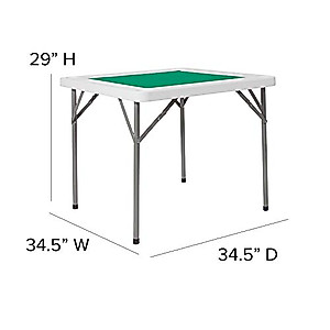 Flash Furniture Silas 34.5" Square 4-Player Folding Card Game Table with Green Playing Surface and Cup Holders, Granite White