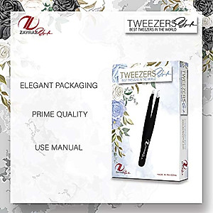Slant Tip Tweezers - Professional Eyebrow Stainless Steel Tweezers - Best Precision Tweezers for Eyebrows - Splinter Tweezers for Facial Hair Removal for Daily Beauty Routine. (Black)
