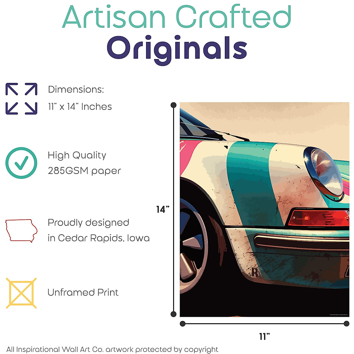 Inspirational Wall Art Co. - Precision | 2023 Porsche 911 - Car Posters for Boys Room - Car Wall Decor - Car Room Decor - Car Posters for Men | 11x14 Inches Unframed