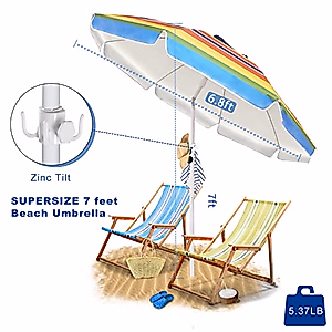 LUHAHALU 7 FT Beach Umbrella, Beach Umbrellas for Sand Heavy Duty Wind Portable, UPF 50+ Sun Shelter with Tilt Sand Anchor and Carry Bag, Sunshade Umbrella for Patio Outdoor Garden (Rainbow)
