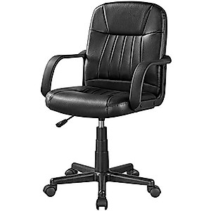 Yaheetech Office Chair Task Chair Mid-Back Executive Desk Chair PU Leather Ergonomic Computer Chair with Armrest, Black