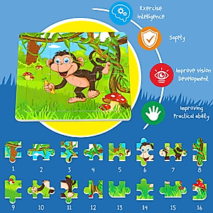 6 Packs Wooden Animals Jigsaw Puzzle, Early Educational Learning Toys Set Preschool Puzzles for 2-5 Years Old Kids