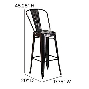 EMMA + OLIVER Commercial Grade 30" H Black-Gold Metal Indoor-Outdoor Barstool with Back