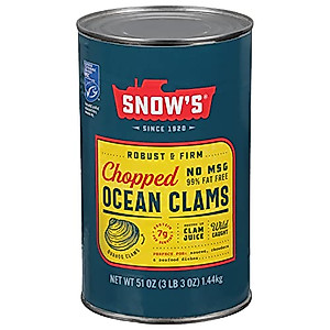 Snow's Ocean Chopped Clams Canned, 51 oz Can - 7g Protein per Serving - Gluten Free, No MSG, 99% Fat Free - Great for Pasta & Seafood Recipes