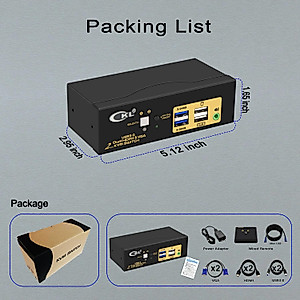 HDMI + VGA KVM Switch Dual Monitor Extended Display 2 Port with Audio and USB 3.0 HUB, CKL Dual View PC Monitor Keyboard Mouse Selector Box for Computers and Laptops