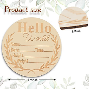 Aitikili Baby Announcement Sign - Hello World Newborn Sign,Wooden Baby Birth Announcement Sign for Nursery,Baby Name Sign for Hospital,Welcome Baby Newborn Arrival Sign Announcement Board for Photo