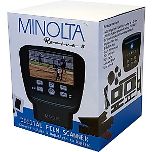 MINOLTA Film & Slide Scanner, Large 5" Screen, Convert Color & B&W 35mm, 126, 110 Negative & Slides, Super 8 Films to High Res 22MP JPEG Digital Photos, 16GB SD Card, Worldwide AC Adapter (Black)