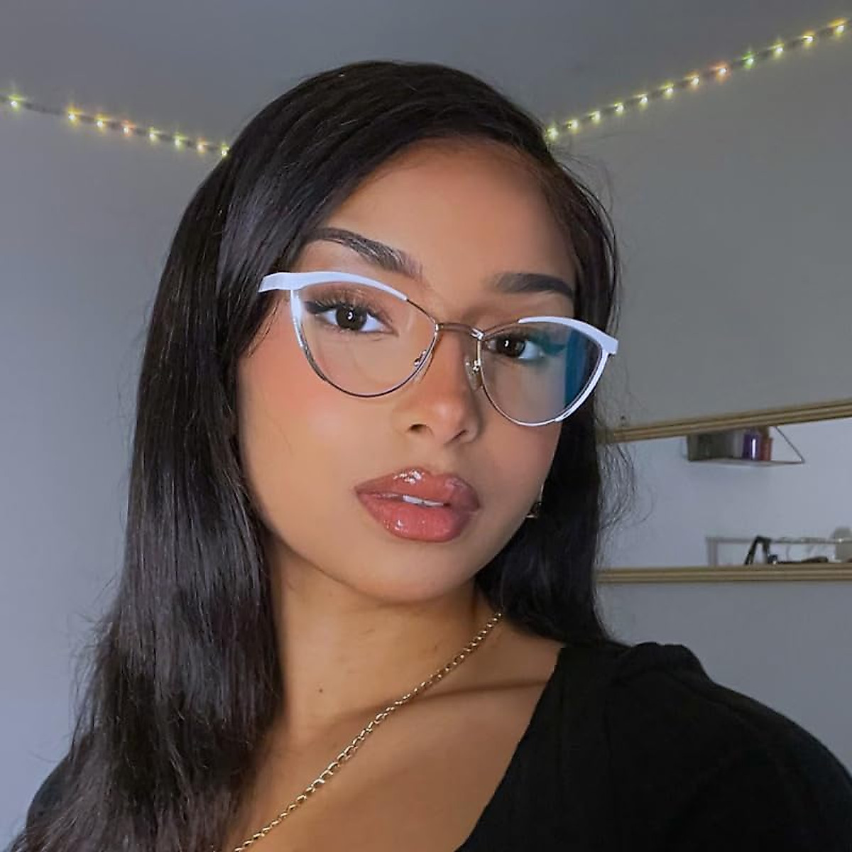 Zeelool Women's Metal Browline Cat Eye Glasses Frame with Clear Lens Sydney FM0125-04 Gold