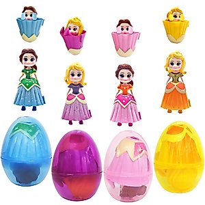 4Pack Easter Jumbo Princess Deformation Prefilled Easter Eggs with Toys, Easter Party Favors Gift for Girls Boys, Toddlers Kids Easter Basket Stuffers Fillers, Classroom Prize Supplies (Princess)