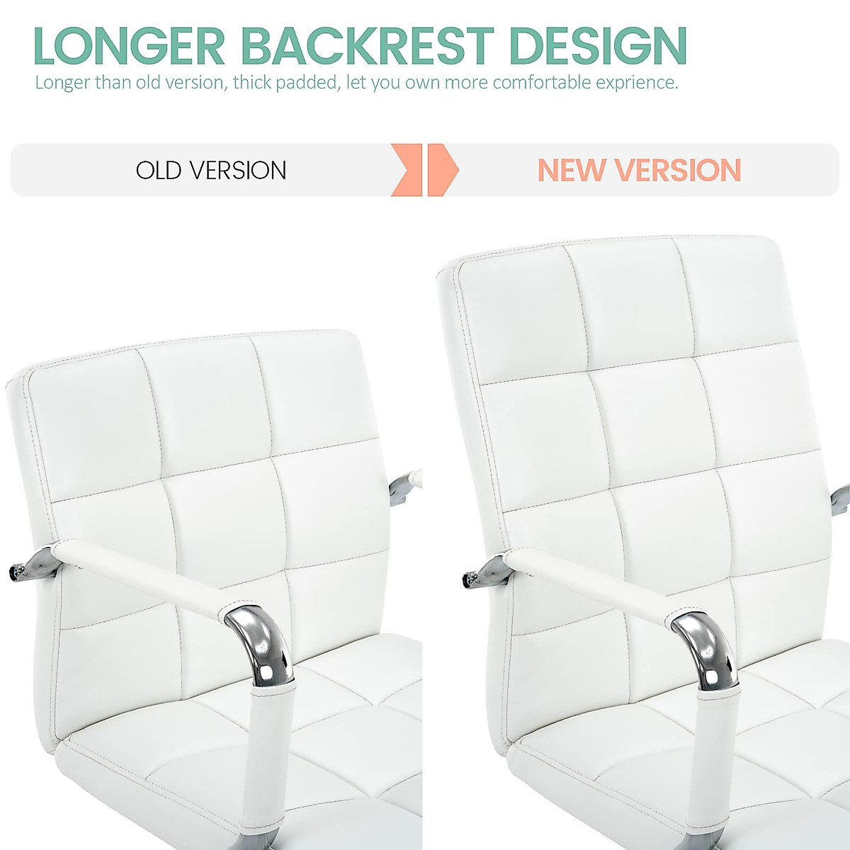 MFD LIVING High Back Desk Chair, Modern PU Leather Home Office Task Chair with Arms, Adjustable Swivel Computer Executive Chair with Wheels (Pearl White)