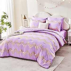 Wowelife 6 Piece Purple Twin/Twin XL Comforter Set for Girls Twin Bedding Sets Lavender Bedding Bed in A Bag Twin Bed Sets with Comforter, Flat Sheet, Fitted Sheet, 1 Pillowcase and 2 Pillow Shams