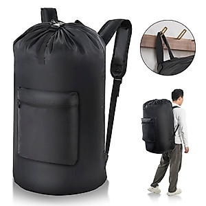 OTraki Laundry Bag 16 x 32 Inch Extra Large Dirty Clothes Laundry Backpack with Handle Adjustable Shoulder Straps Drawstring for Traveling Camping College Dorm Laundromat Black